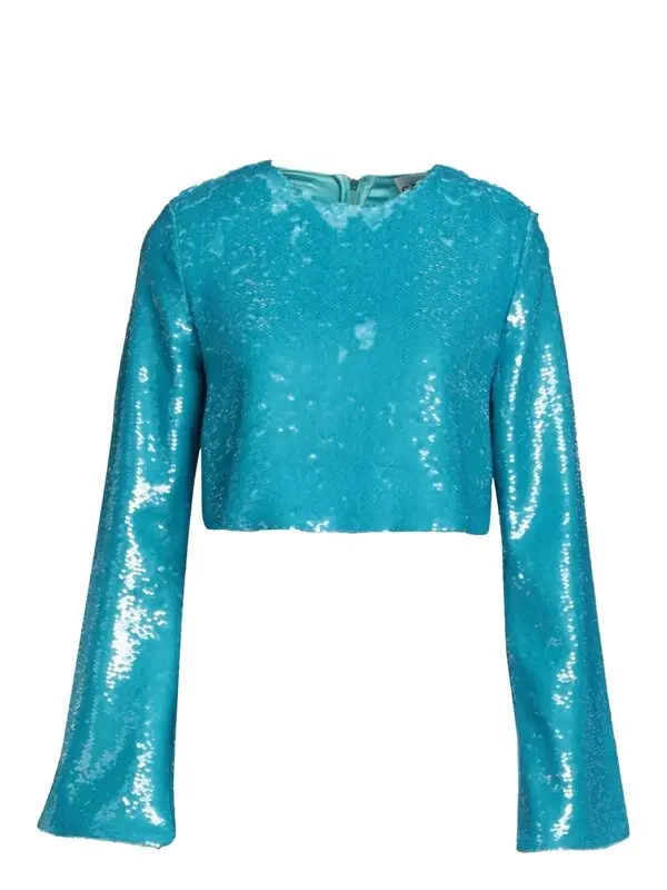 GANNI Sequin Cropped Top - Green