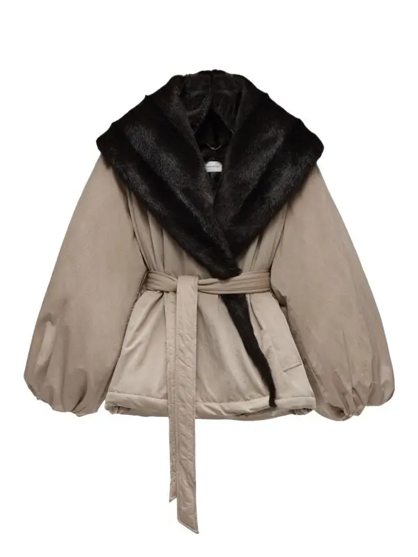 Magda Butrym Belted Faux Fur Collar Jacket - Beige