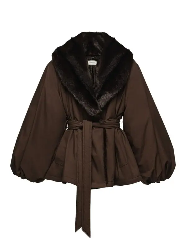 Magda Butrym Belted Faux Fur Collar Jacket - Brown