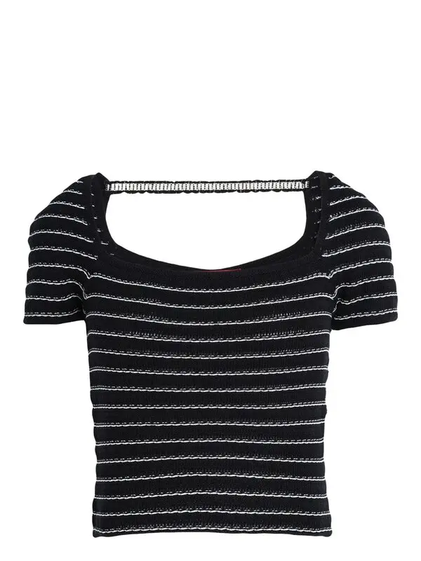 MAXCO. Striped Cropped Knit Top - Black