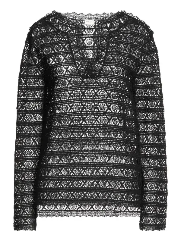 Saint Laurent Minimalist Longsleeve Lace Top - Black