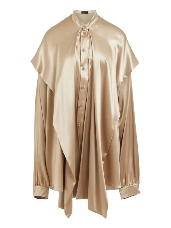 Balenciaga Minimalist Satin Long-sleeve Shirt - Khaki