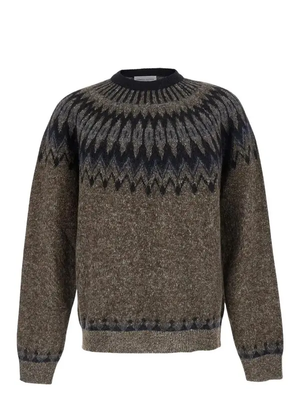 ROBERTO COLLINA Jacquard Crew Neck Knit Sweater - Black