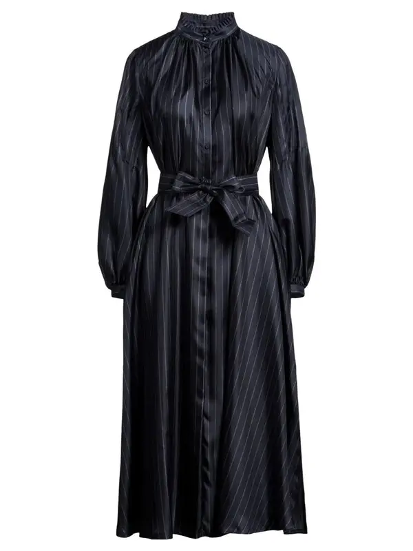 Max Mara Striped Satin Maxi Dress - Black