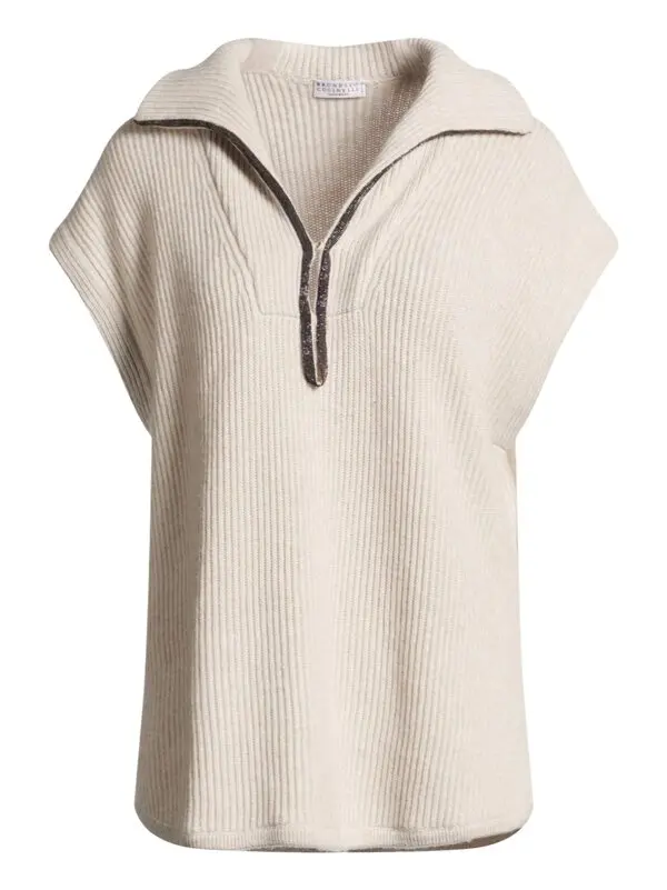 Brunello Cucinelli Cashmere Short-sleeve Polo Knit Top - Grey
