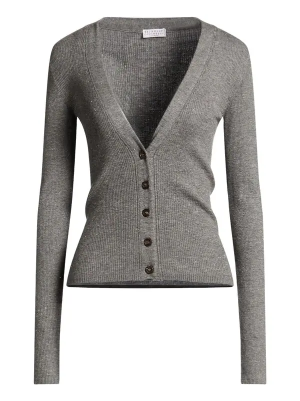 Brunello Cucinelli Silver- V-neck Knitwear - Grey