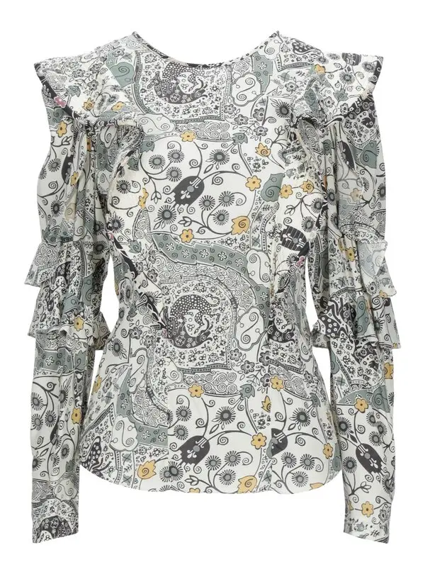 Isabel Marant Étoile Floral Long-sleeved Pleated Top - Ivory