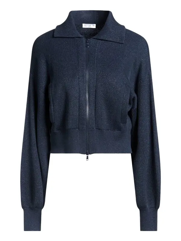 Brunello Cucinelli Minimalist Metallic Knit Jacket - Blue