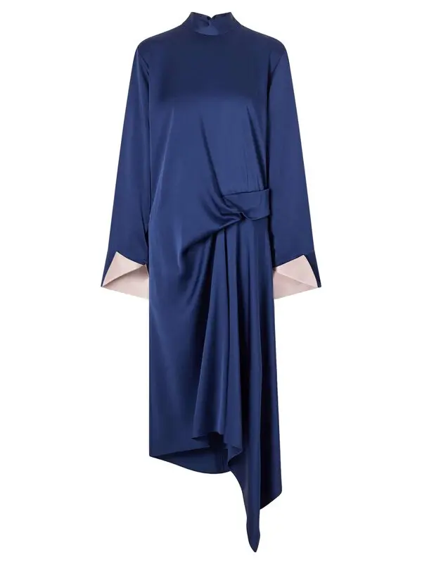 Stella McCartney Asymmetric Draped Satin Midi Dress - Navy