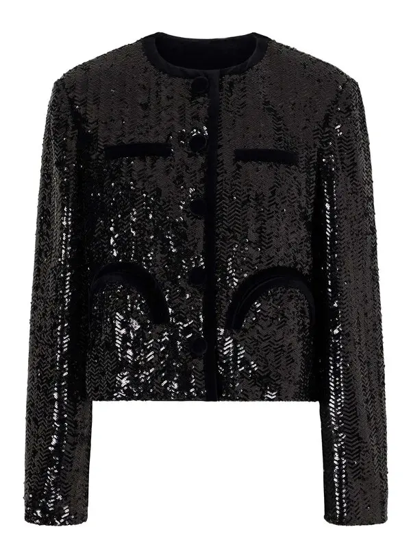 BLAZÉ MILANO Shamo Velvet-trimmed Sequined Jacket - Black
