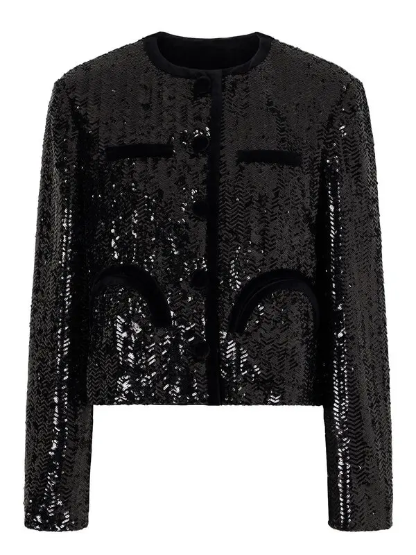 BLAZÉ MILANO Shamo Velvet-trimmed Sequined Jacket - Black
