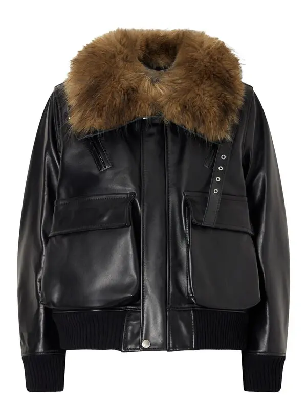 Sacai Plush-trimmed Leather Jacket - Black