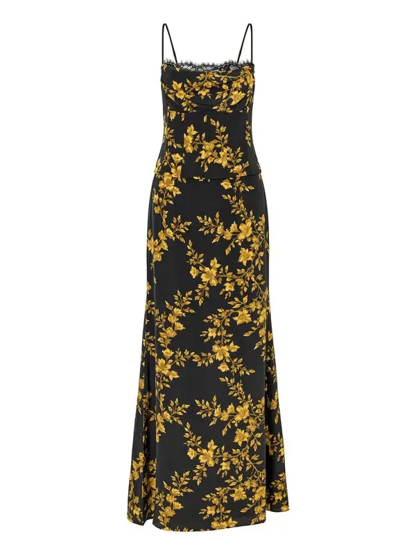 Rebecca Vallance Giled Floral Floral-print Silk-crepe De Chine Gown - Black