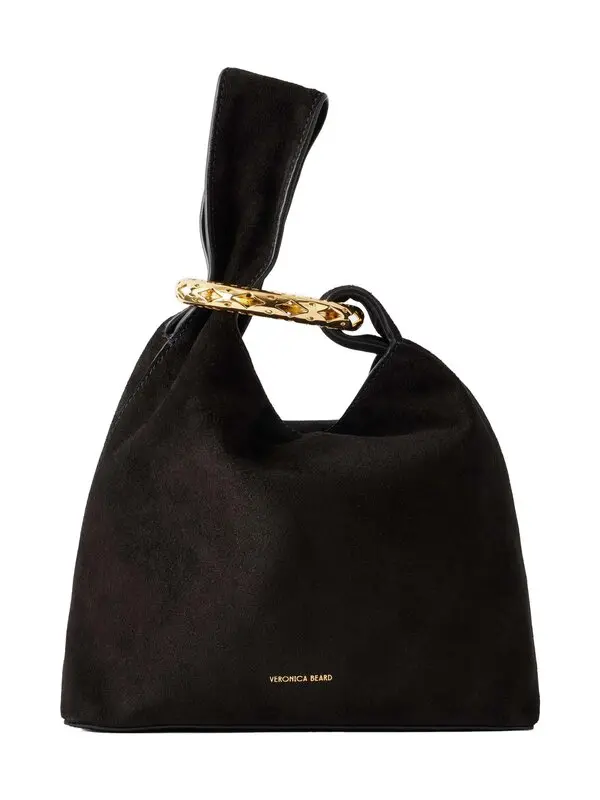 Veronica Beard Swing Embellished Suede Clutch - Black