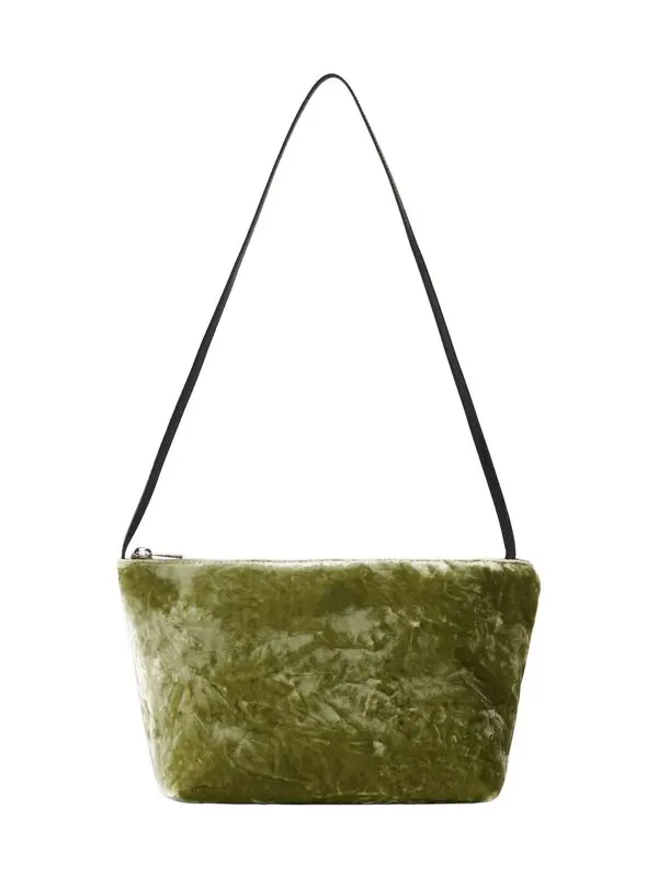 VALESQUE Corset Leather-trimmed Crushed-velvet Shoulder Bag - Light Green
