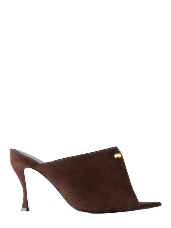 Balenciaga Midnight City Studded Suede Mule - Brown