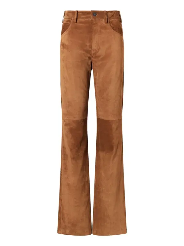 NILI LOTAN Joan Suede Straight-leg Pants - Tan