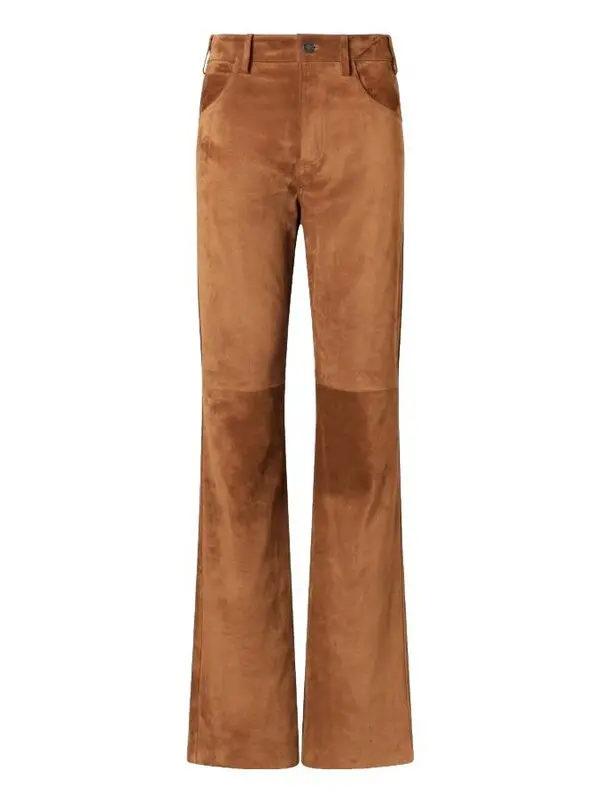 NILI LOTAN Joan Suede Straight-leg Pants - Tan