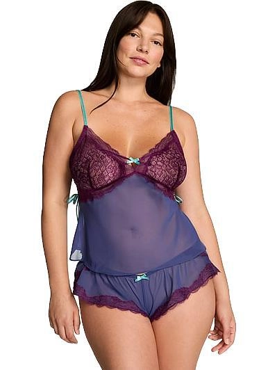 Victoria's Secret Tease Chiffon Lace-trim Cami Set - Blue