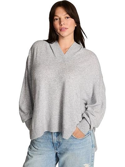 Victoria's Secret Luxe Knit V-neck Hoodie Sweater - Grey