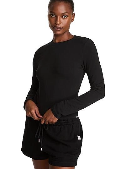 Victoria's Secret Angel Essentials Stretch Cotton Fitted Long-sleeve Tee - Black
