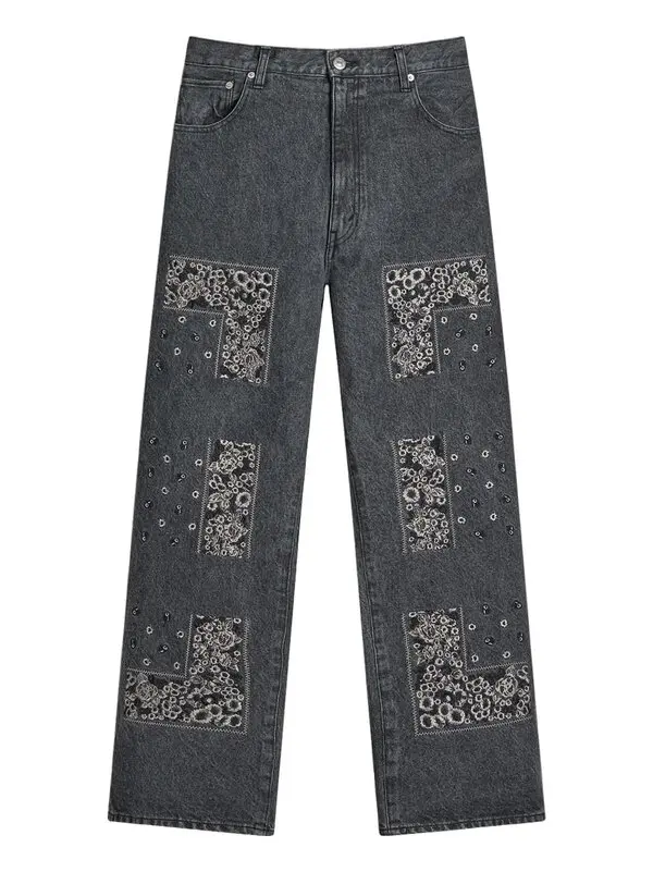 NOMARHYTHM TEXTILE Bandana Embroidery Denim Jeans - Black