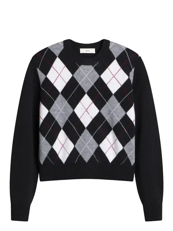 DUNST Argyle Crew Neck Sweater - Black
