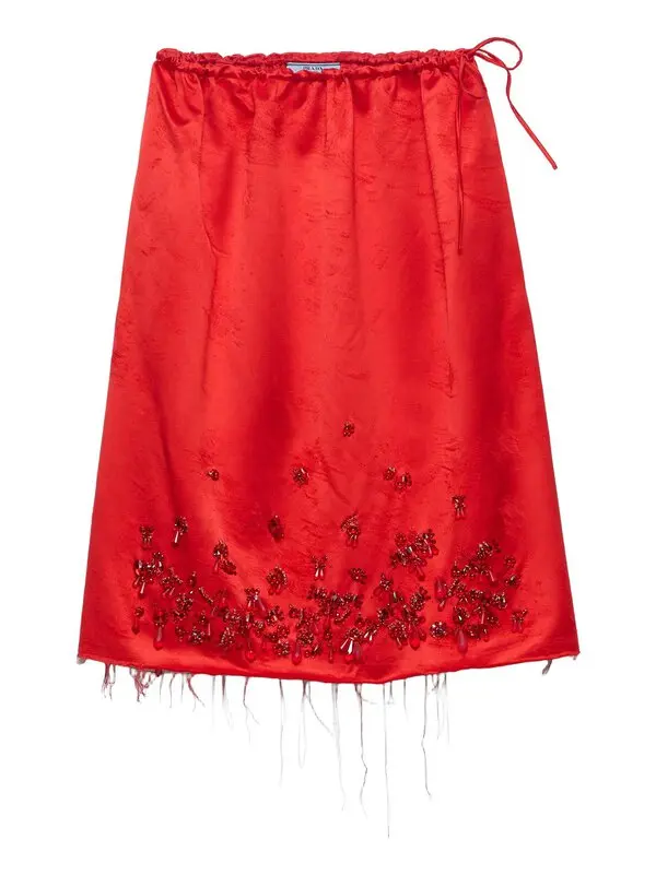 Prada Satin Skirt With Embroidery - Red