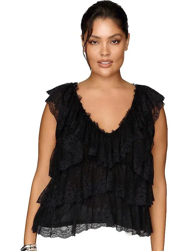 Anthropologie Tiered Lace Top - Black