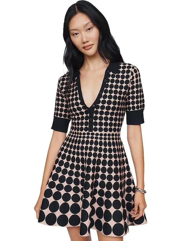 Maeve Polo Knit Mi Dress - Black Dot