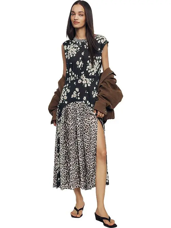 Rixo Coralie Mixed Prt Midi Dress - Black Pattern