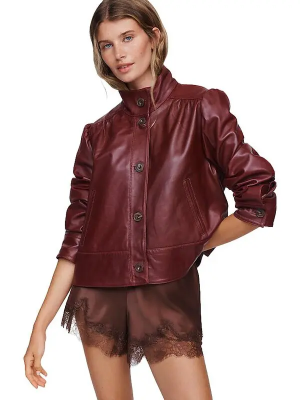 Anthropologie Leather Swing Jacket - Wine