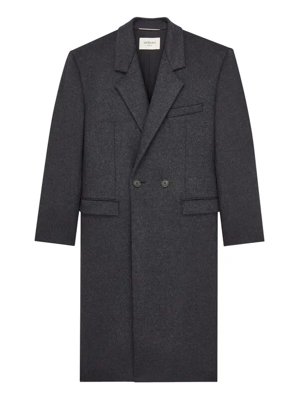 Saint Laurent Coat In Double-face Brushed Wool Felt - Anthracite