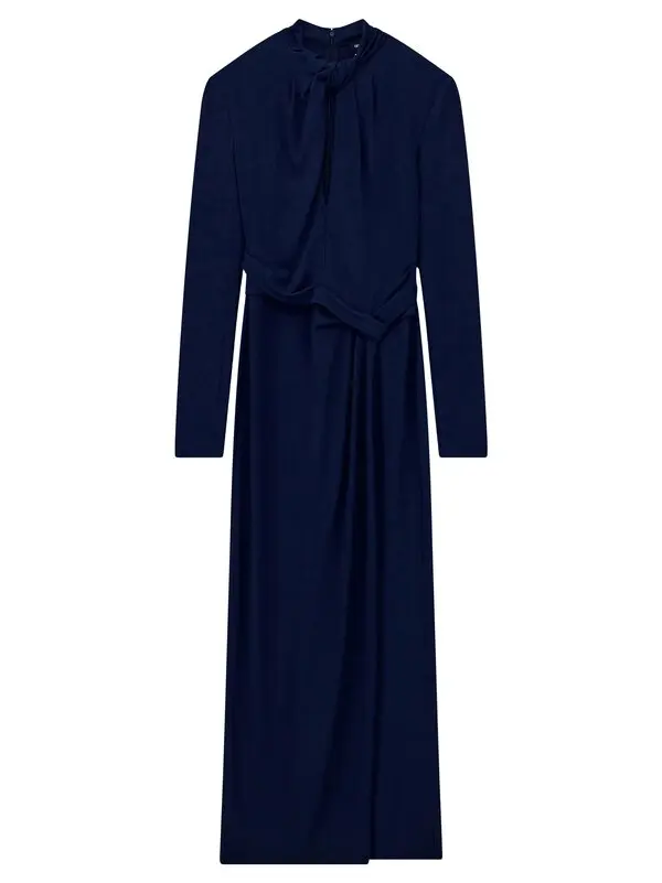Giorgio Armani Long-sleeved Viscose Jersey Dress With Front Knot - Blue