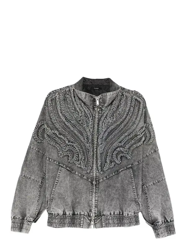 TAAKK Embroidered Acid-wash Denim Jacket - Grey