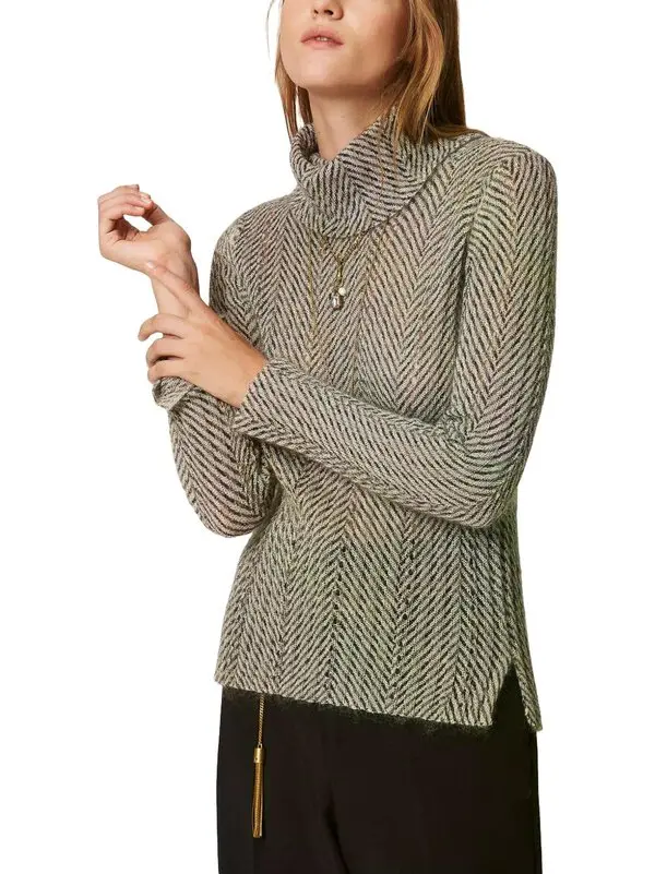 TWINSET Turtleneck Jumper With Print - Neutrals