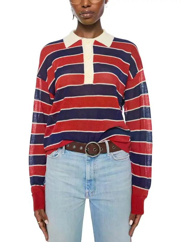 MOTHER The Biggie Raquette Striped Sweater - Red