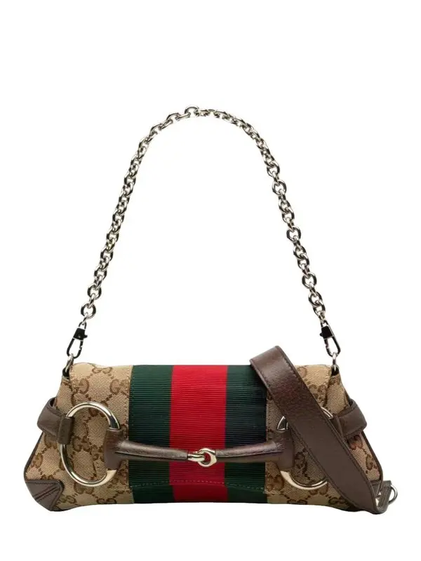 Gucci 2000-2015 Small Gg Canvas Horsebit Web Chain Satchel - Neutrals