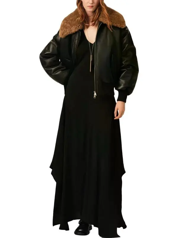 AMI Paris Long Silk-blend Godet Dress - Black