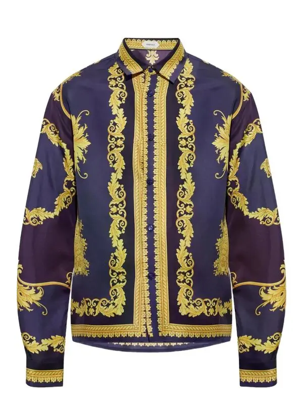 Versace Barocco-print Silk Shirt - Blue