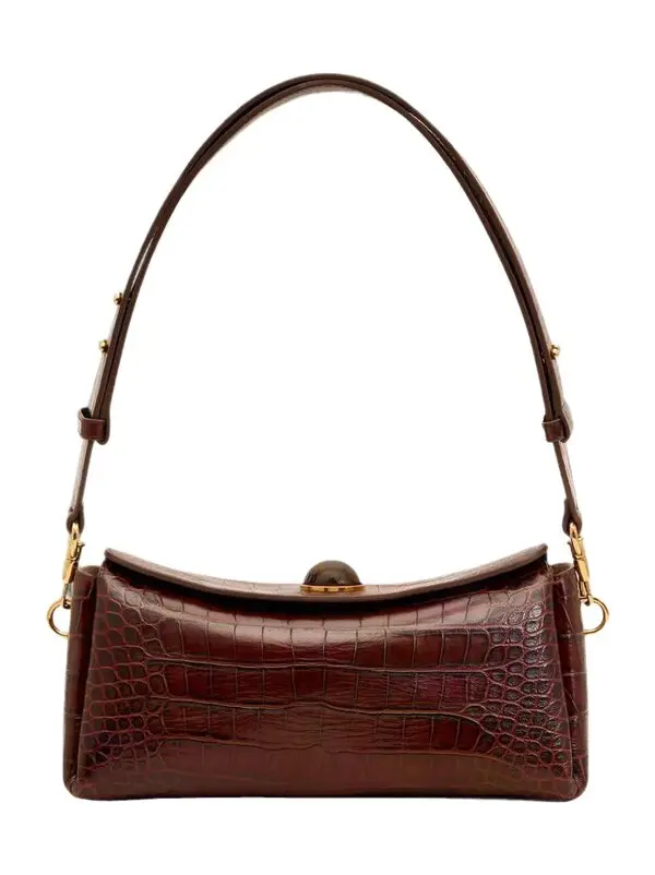 AMI Paris Crocodile-embossed Cow Leather Carrousel Bag - Brown