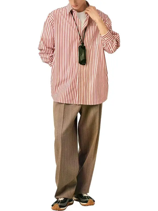 AMI Paris Large Striped Shirt With Embossed De Coeur - Red