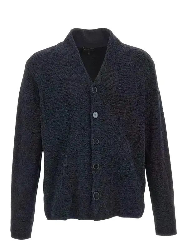 Emporio Armani Ribbed Virgin Wool-blend Cardigan - Blue