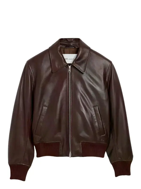 AMI Paris Lamb-leather Zipped Jacket - Brown