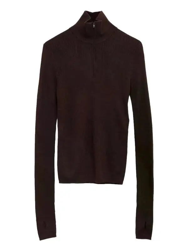 THE FRANKIE SHOP Sade Half-zip Ribbed-knit Sweater - Brown