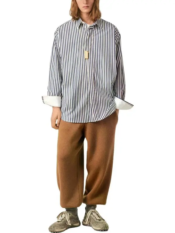 AMI Paris Large Striped Cotton Shirt With Removable Collar - Blue