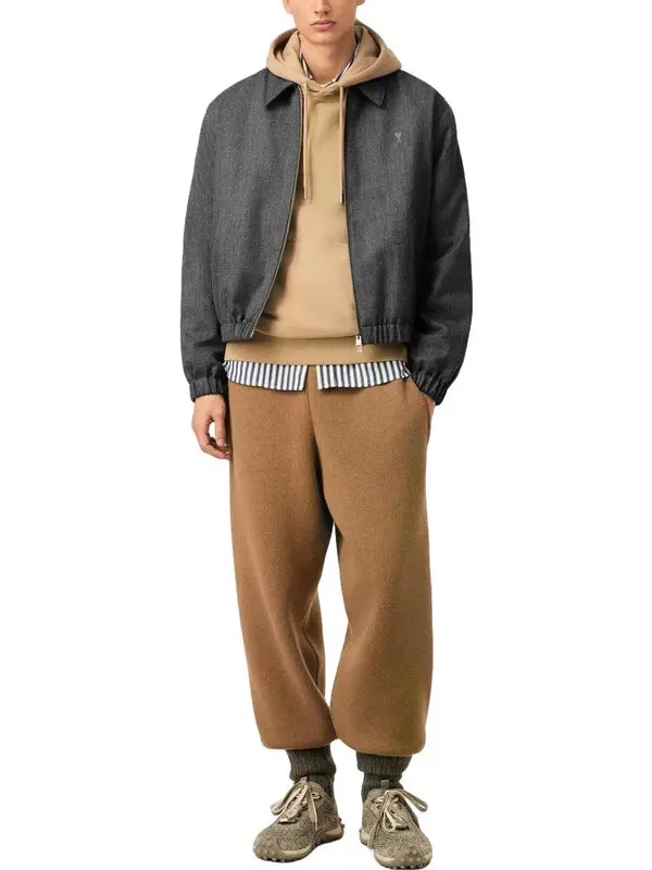 AMI Paris Wool Padded Jacket With De Coeur - Grey