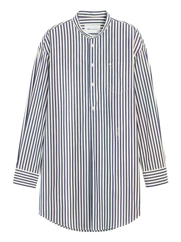 AMI Paris Cotton Mao-collar Tunic Dress - Blue