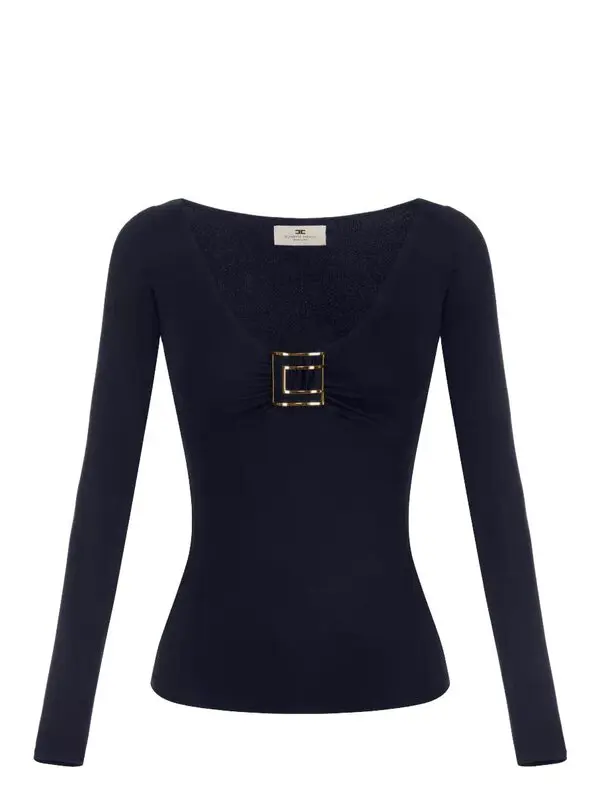 Elisabetta Franchi Jewel Logo Detail Long Sleeve Top - Blue