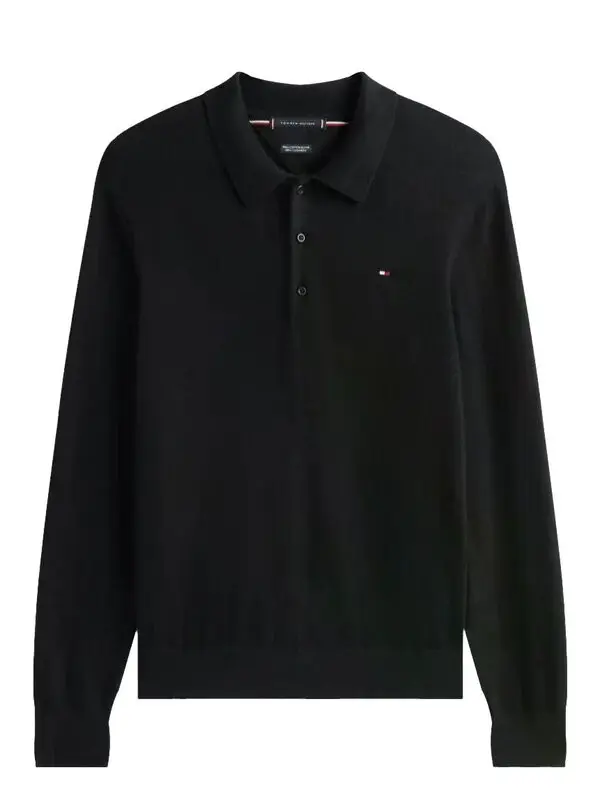 Tommy Hilfiger Logo-embroidered Long-sleeve Polo Shirt - Black